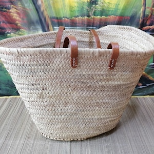 LARGE Leather Long Handles Basket - Shopping Bag Shopping Market ...