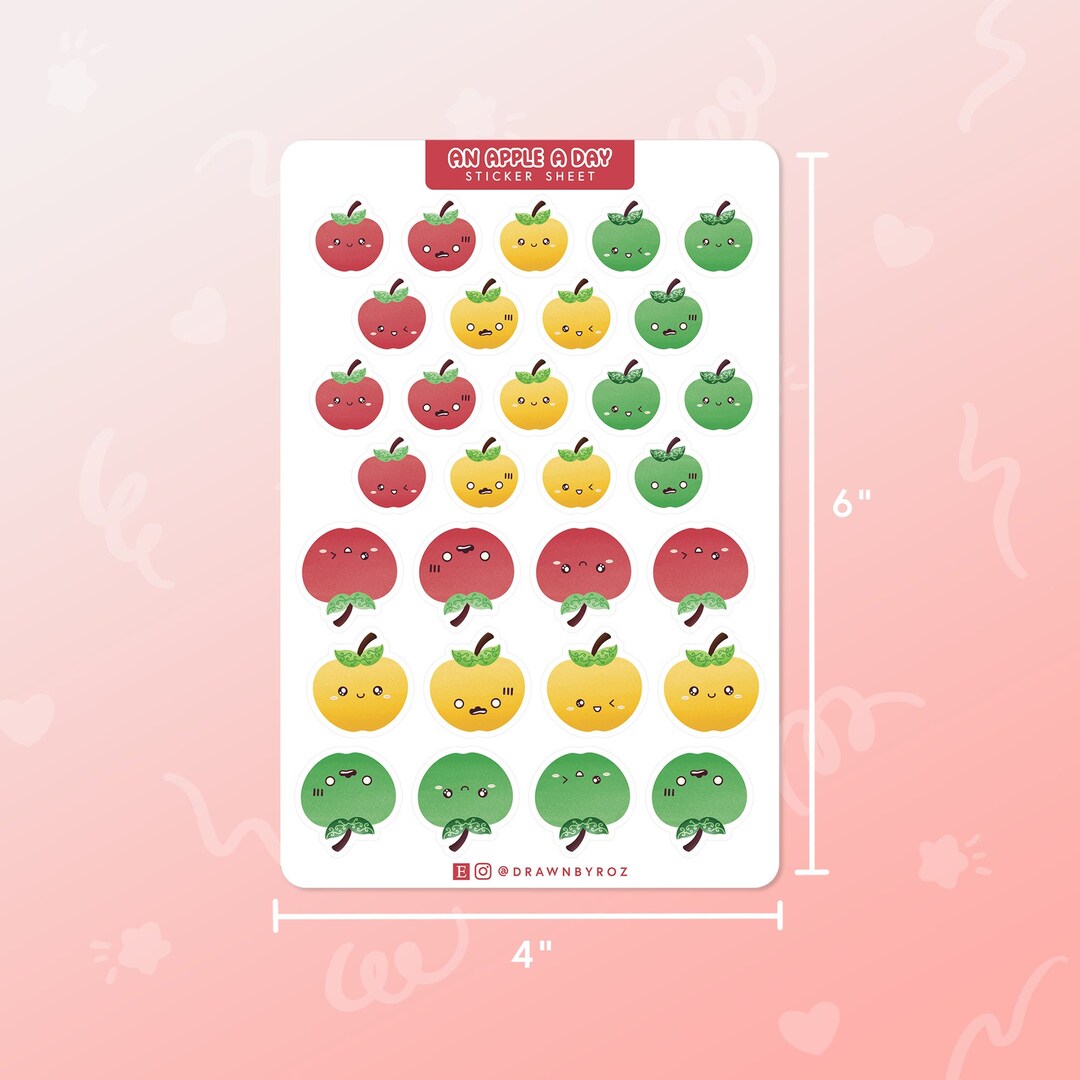 Apple Sticker Sheet Matte Fruit Sticker for Journal Cute - Etsy
