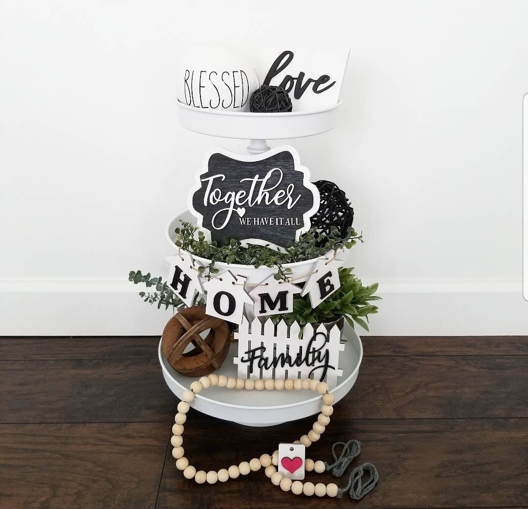 Modern Farmhouse Decor Black and White Tiered Tray Decor | Etsy