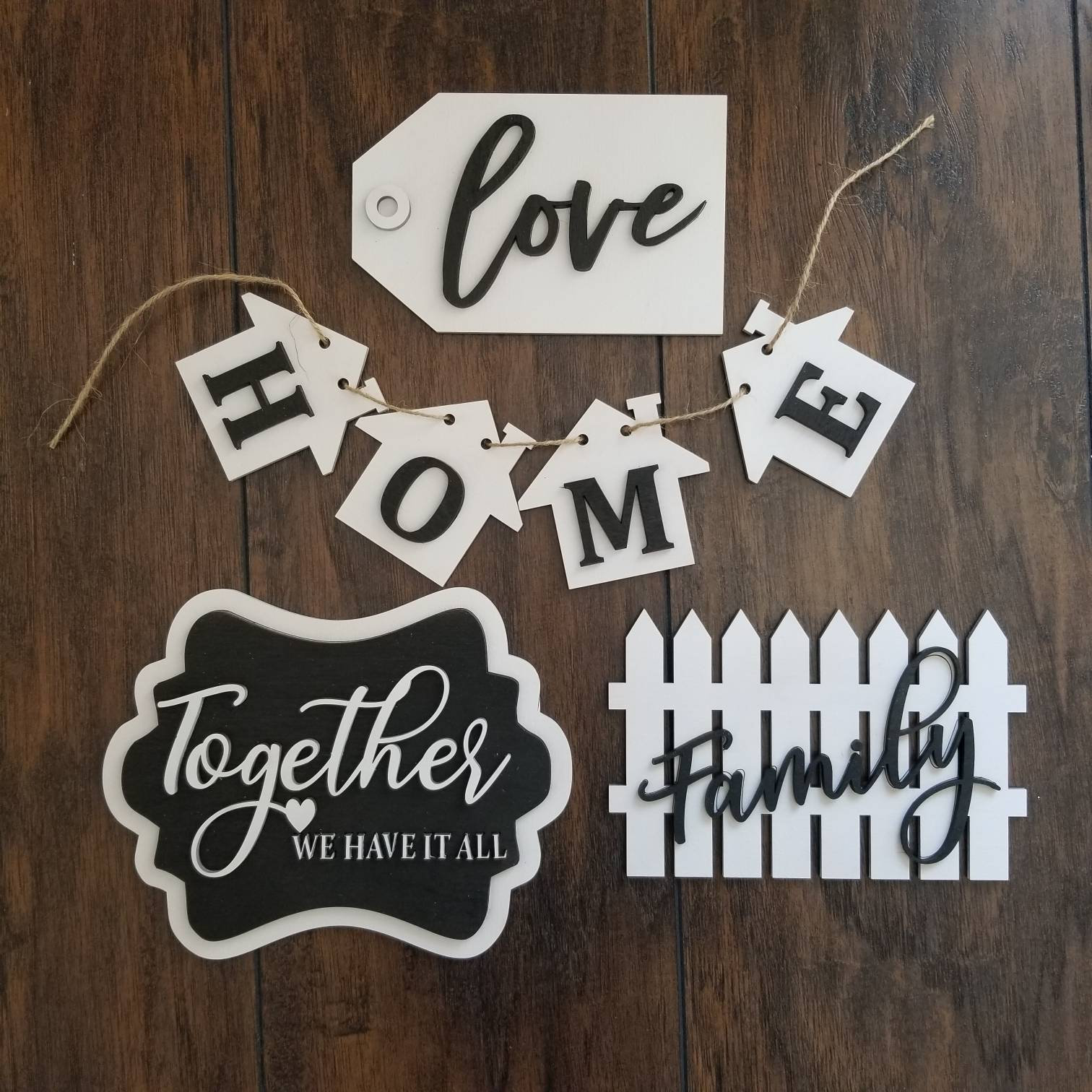 Modern Farmhouse Decor, Black and White Tiered Tray Decor, Laser Cutout ...