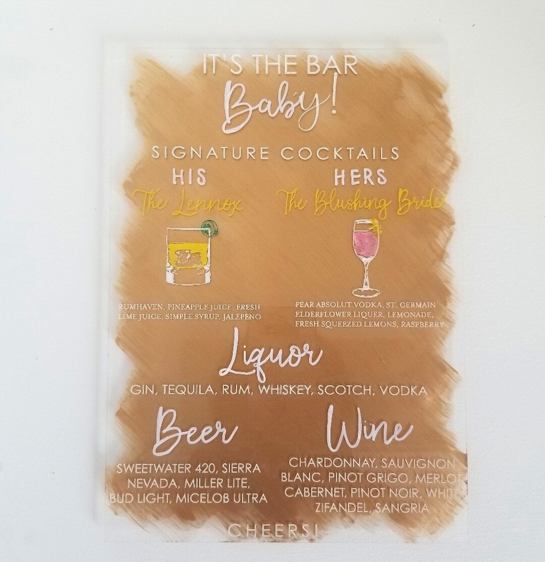 Custom Acrylic Bar Sign / Wedding Bar Sign / Party Bar Sign / Painted ...