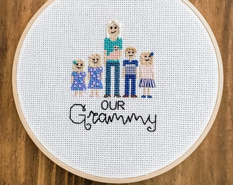 Grandparents Custom Cross Stitch Family Portrait - Etsy