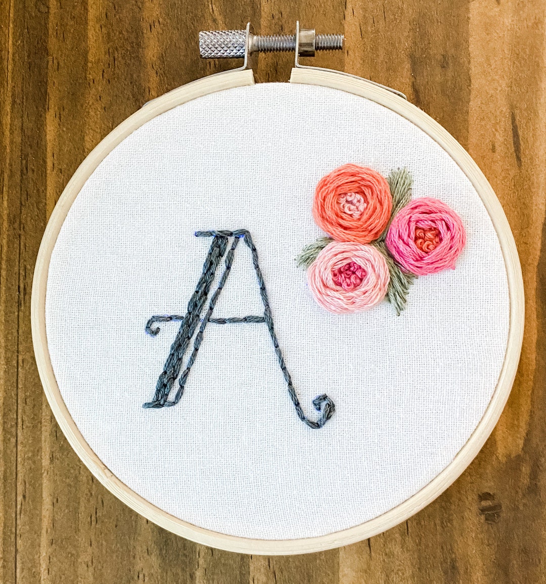 Embroidered Initial With Flower Design in a 4inch Hoop - Etsy