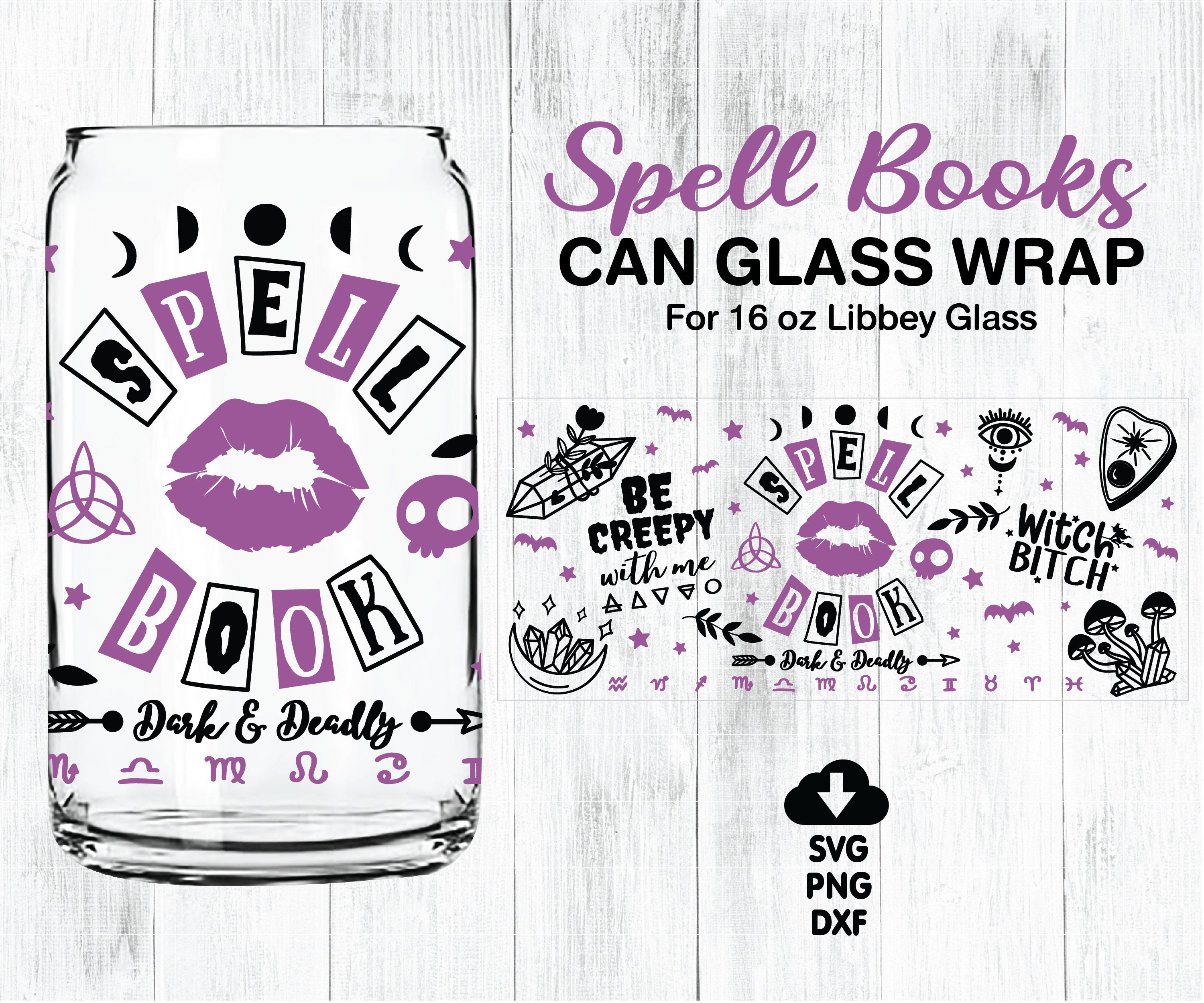 Basic Witch 16 Oz Can Svg Full Wrap Book of Spells Svg Boho - Etsy