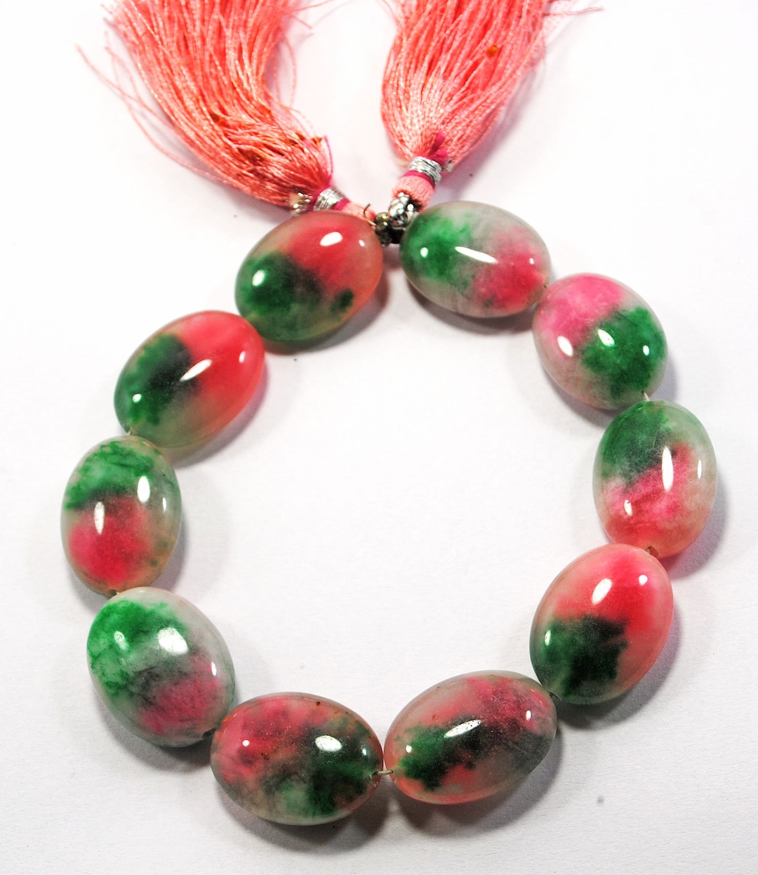 AAA Natural Watermelon Solar Quartz Gemstone Beads Smooth Oval Shape ...