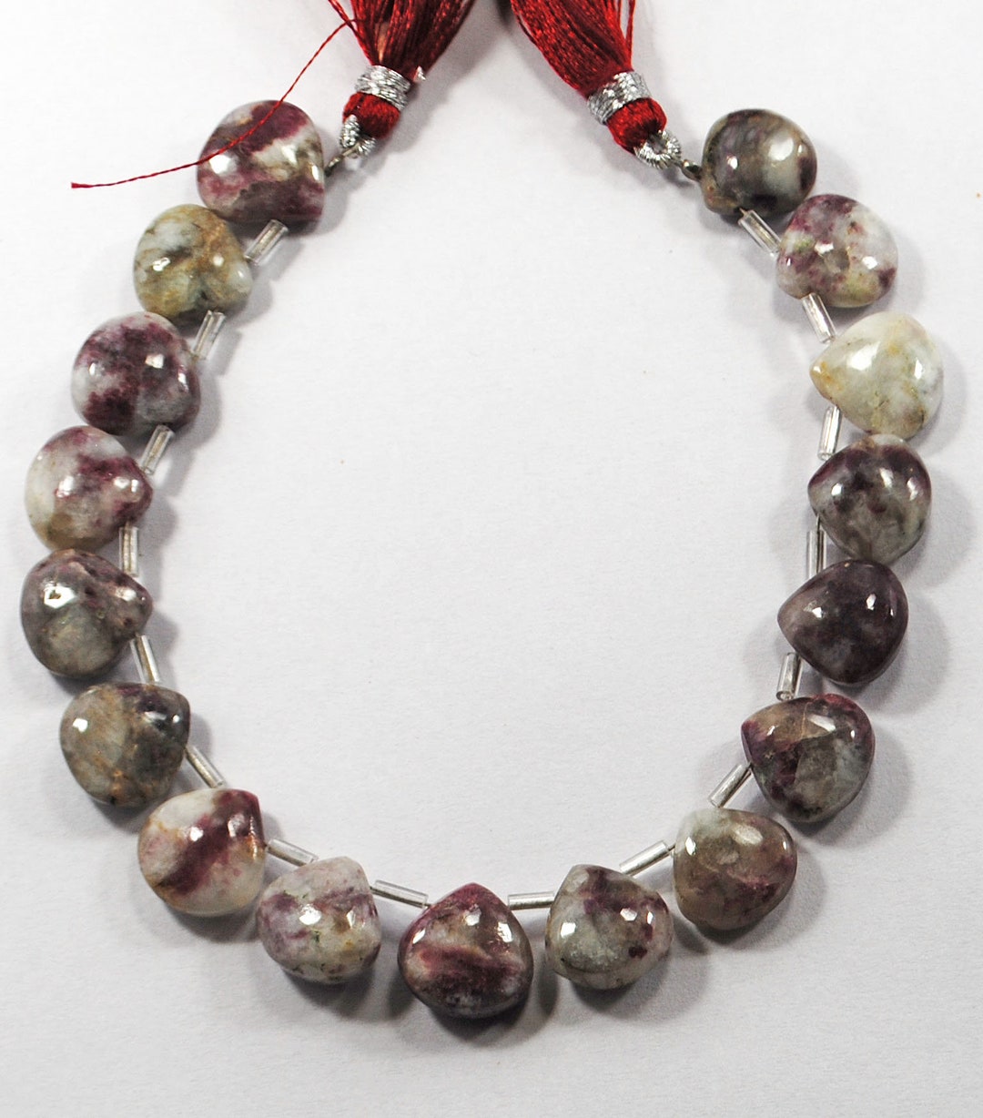 8 Inch Strand Natural Rubylite Gemstone Beads Smooth Heart Shape 12-14 ...