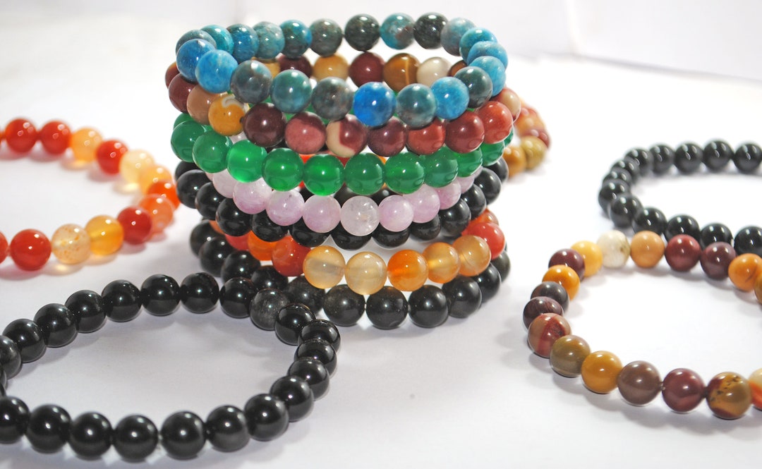 AAA Natural Gemstone Beads Smooth Bracelets Round Bead Handmade ...