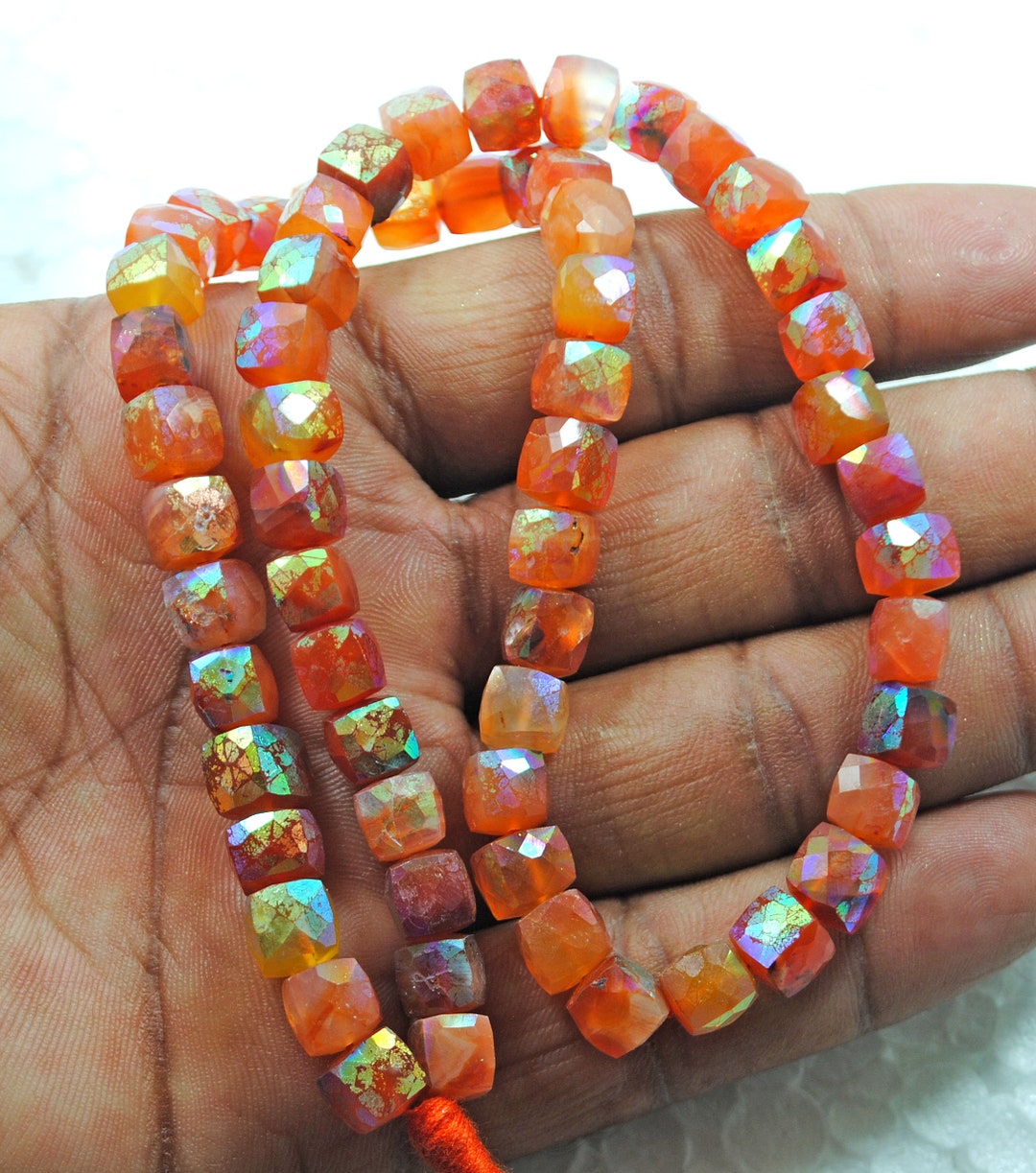 Beautiful Coated Natural Carnelian Gemstone Beads Faceted Cube 6 MM 8 ...