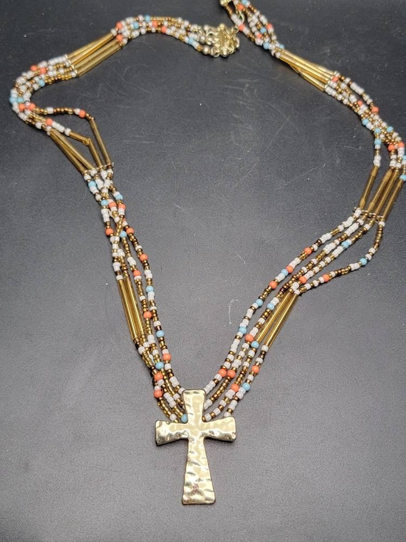 Vintage beaded cross - Gem