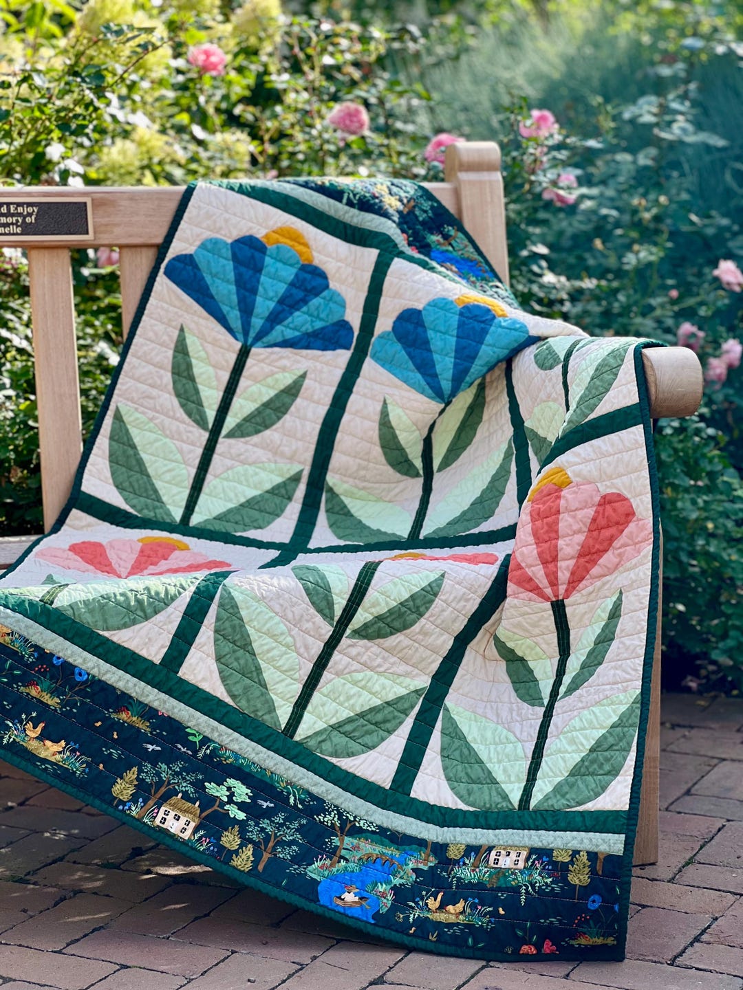 Secret Garden Throw Quilt- Handmade 100% Cotton Floral Appliqué Quilt ...