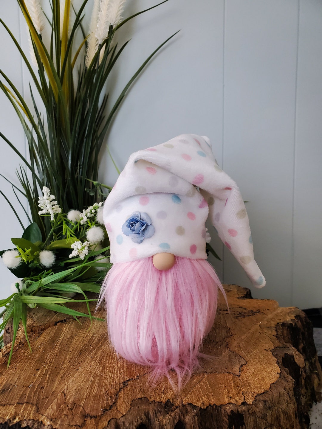 New! Happy Birthday Gnome, Pink Gnome, Spring Gnome, Blue Flower Gnome ...