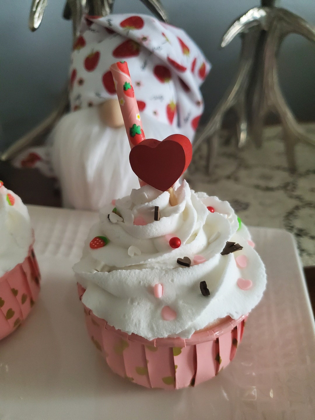 Faux Strawberry Cupcake, Fake Cupcake, Valentine Cupcake, Fake Food ...