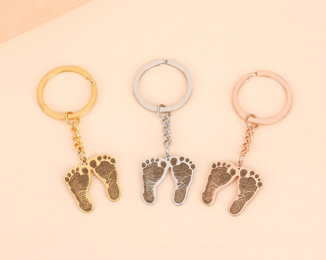 Footprint Keychain With Name • Foot Print Picture Keychain • Foot Print ...