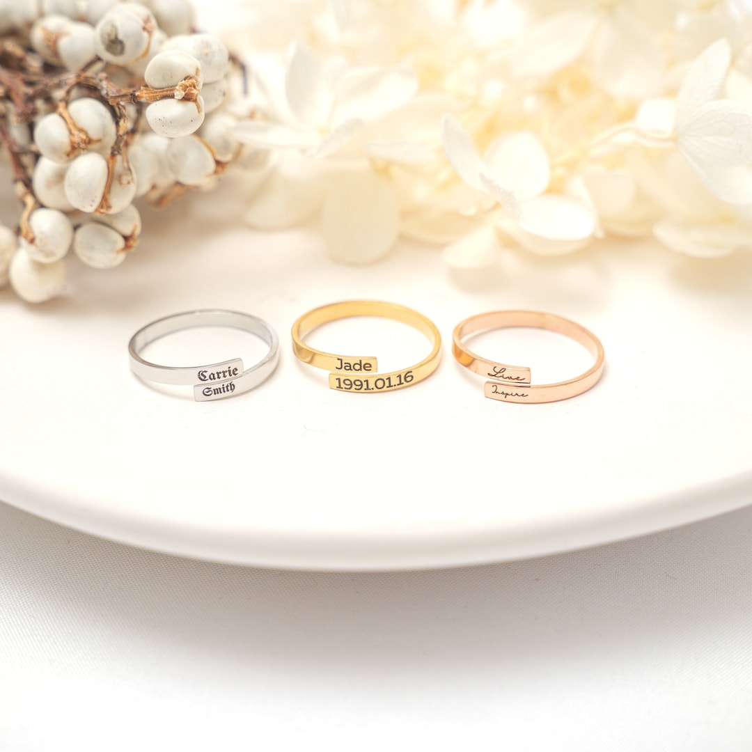 Custom Engraving Ring in Gold Silver Rose Gold • Personalized Ring ...