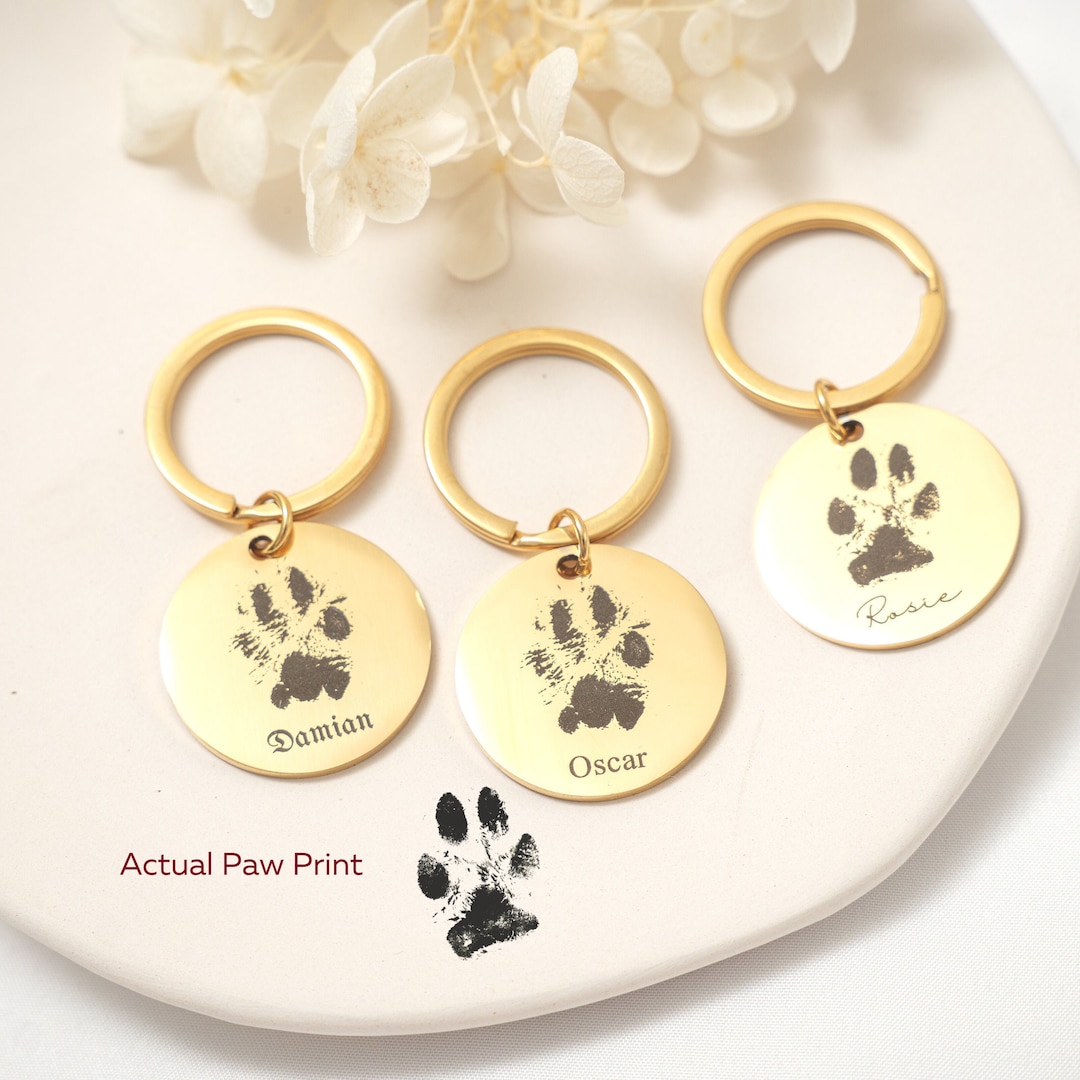 Custom Paw Photo Keychain in Gold Silver Rose Gold • Personalized Paw ...