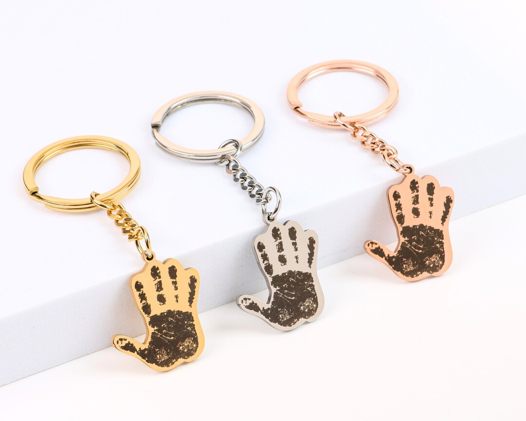 Custom Your Handprint Keychain With Name • Hand Print Picture Keychain ...
