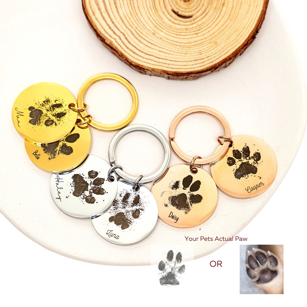 Paw Print Keychain With Two Charms Pendants • Custom Pet Paw ...