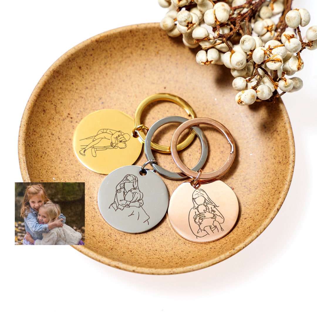 Line Art Picture Keychain • Custom Line Art Portrait • Personalized ...
