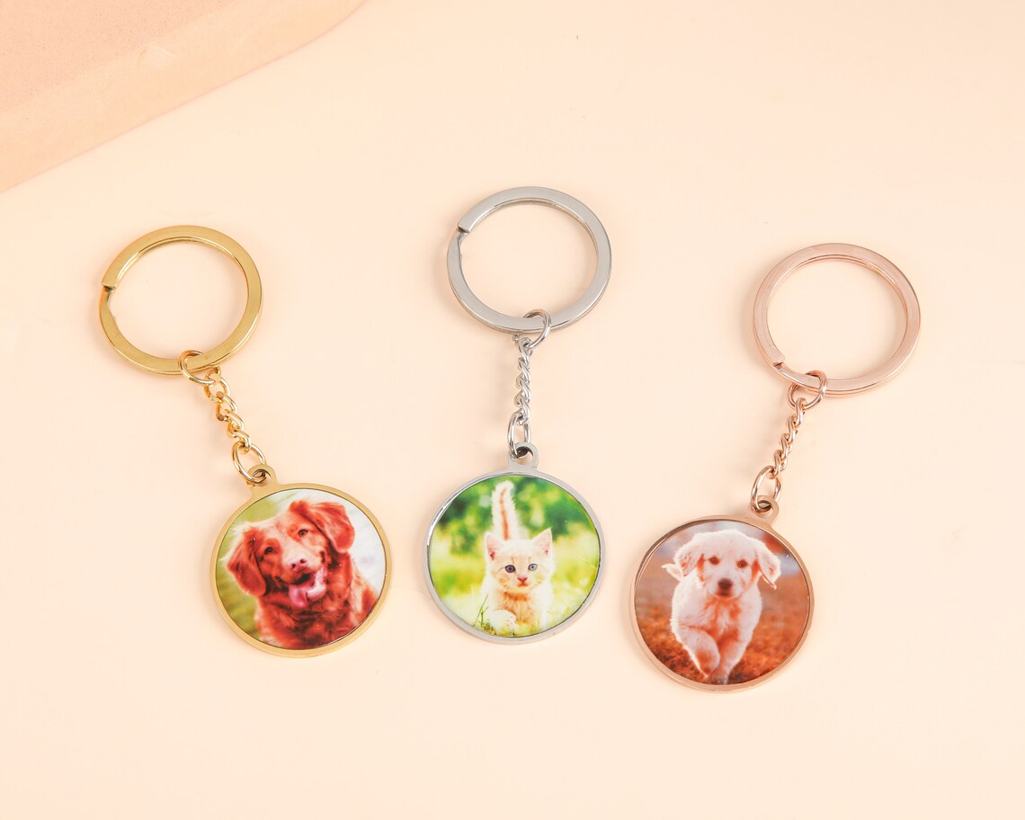 Your Pet Photo Round Keychain in Color • Picture Keychain • Actual Pet ...
