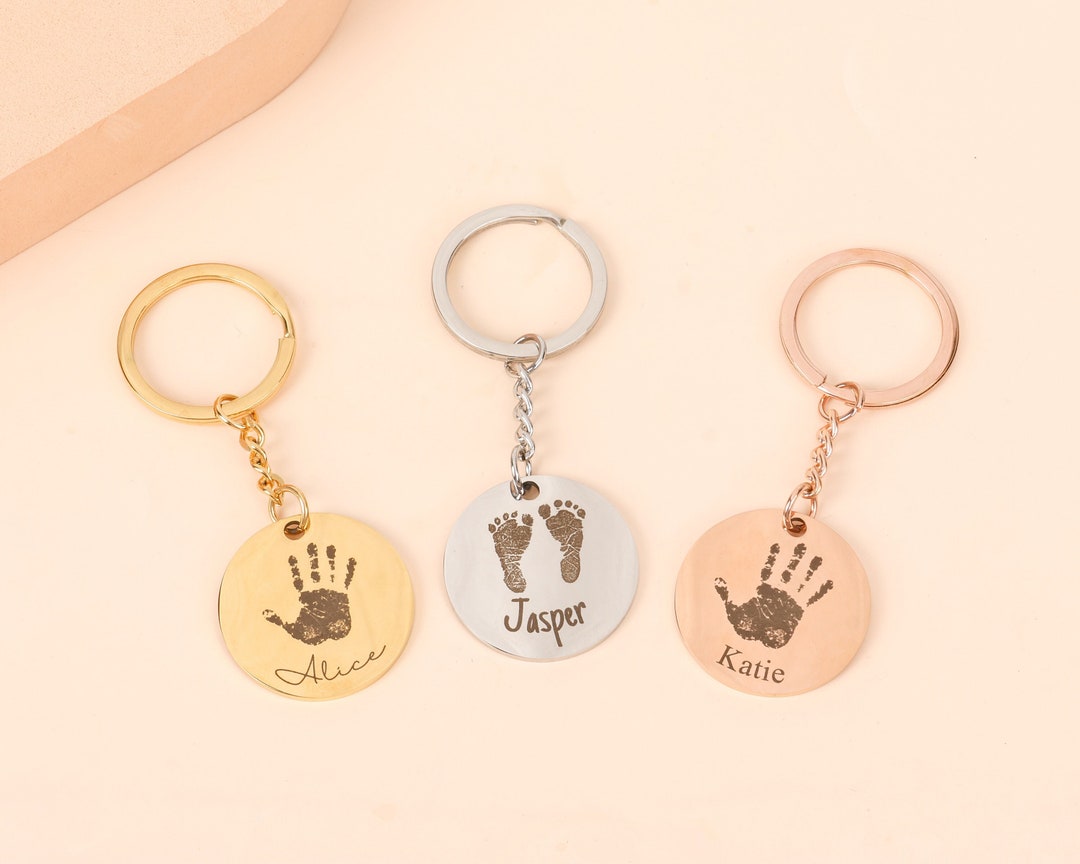 Handprint Footprint Keychain With Name • Hand Print Picture Keychain ...