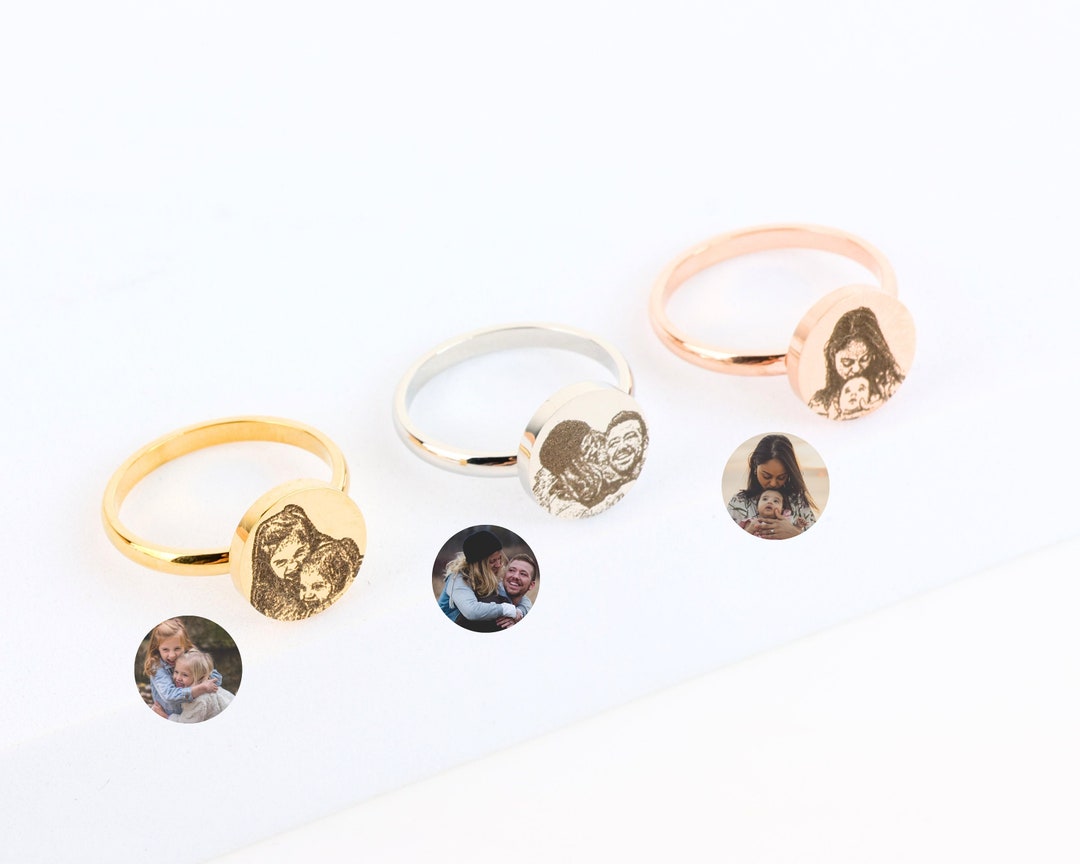 Real Picture Ring in Gold, Silver, Rose Gold • Custom Engraving Ring • Engraved Ring ...