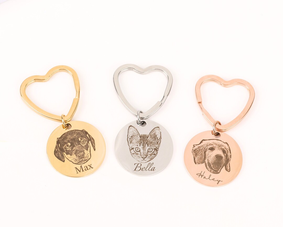 Custom Dog Portrait Keychain With Heart Ring • Dog Picture Keychain ...
