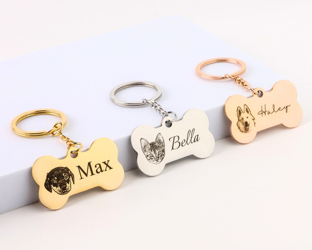 Custom Dog Portrait Bone Keychain • Dog Picture Keychain • Round Dog ...