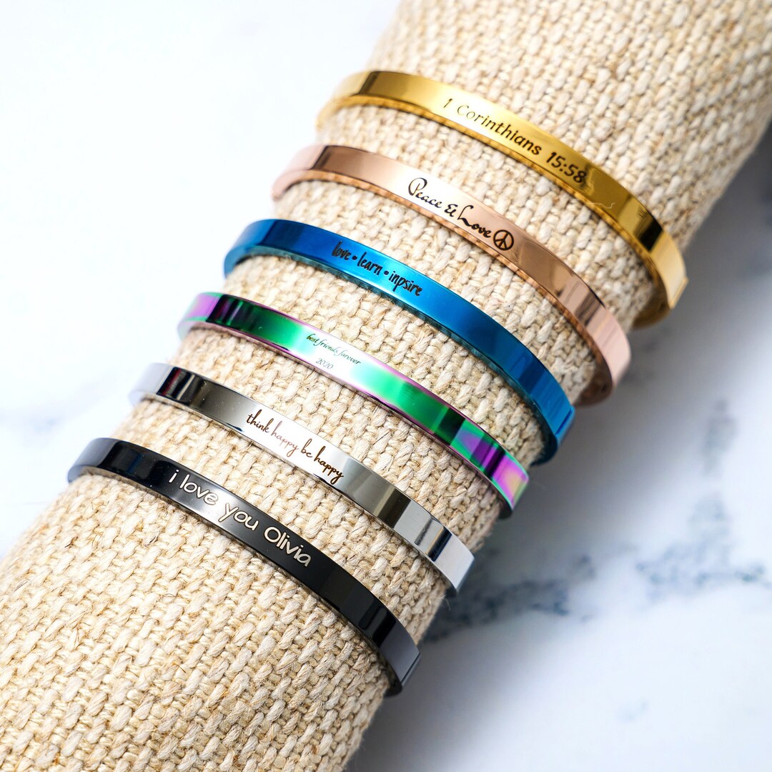 Custom Cuff Bracelet • Engraving Cuff Bracelet • Initial Cuff Bracelet ...