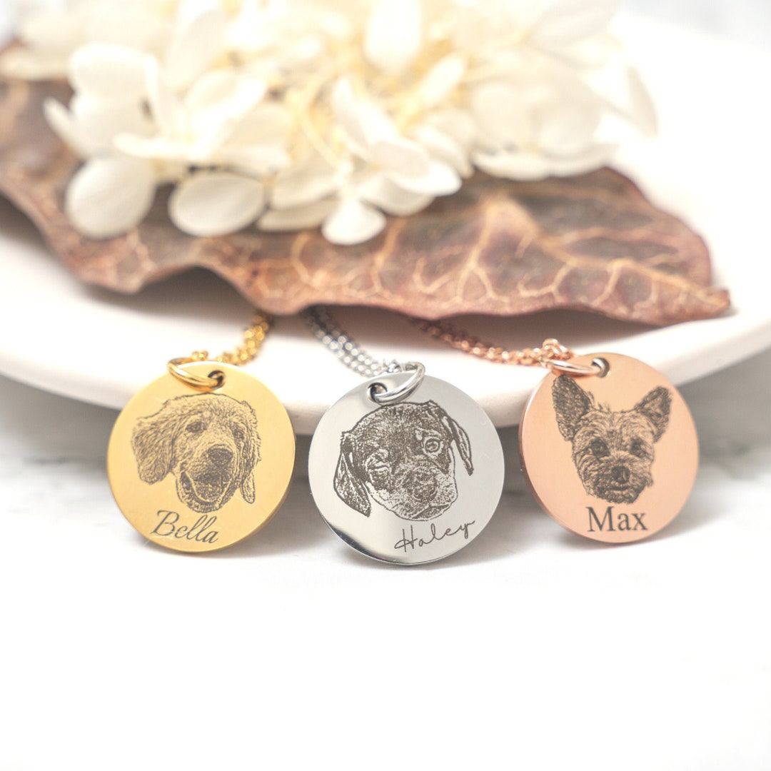 Custom Dog Portrait Necklace With Name • Dog Picture Necklace • Round ...