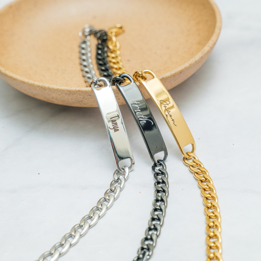 Custom Chain Bracelet • Link Personalized Bracelet • Engraving Chain ...