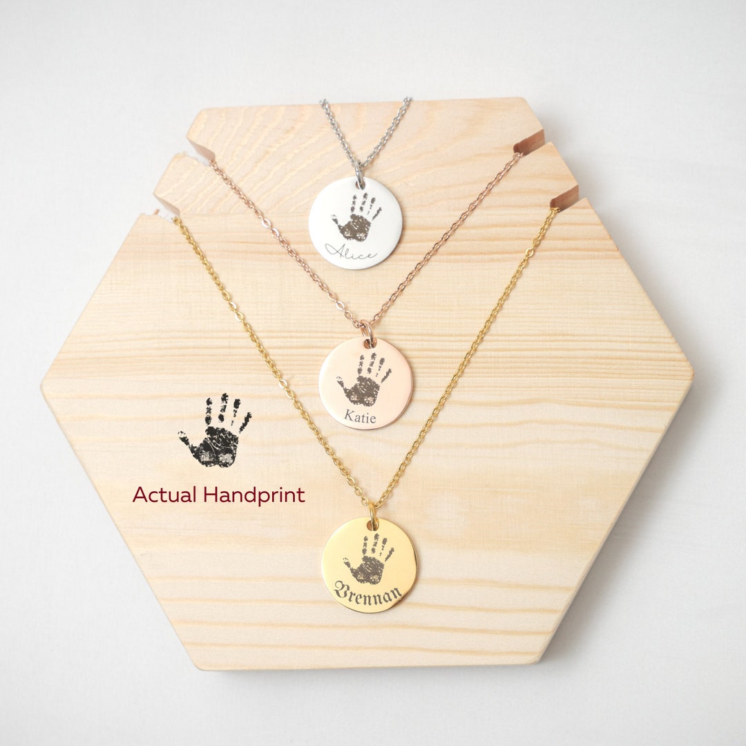 Actual Handprint Necklace With Name • Hand Print Picture Necklace ...