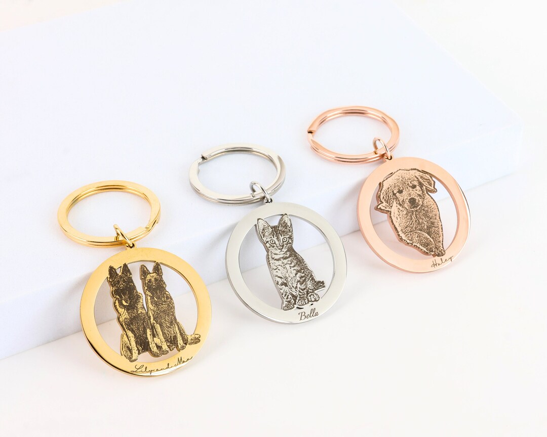 Custom Pet Portrait Real Picture Keychain • Dog Picture Keychain • Cat ...
