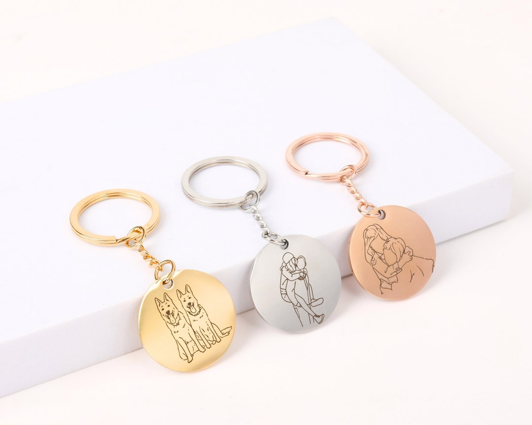 Line Art Picture Keychain With Chain • Custom Line Art Portrait ...