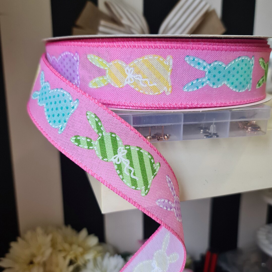 1.5 Pink Easter Bunny Patterns Wire Edge Spring Ribbon, Easter Ribbon ...