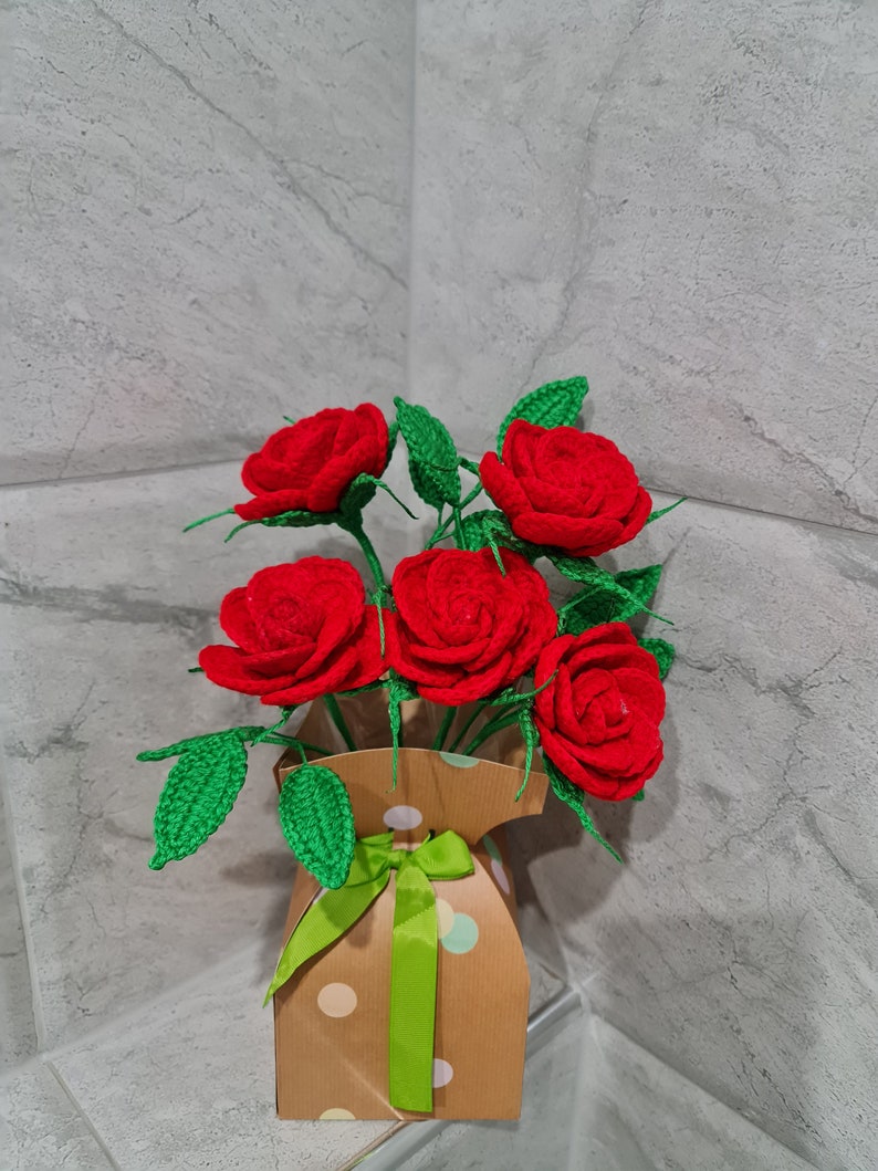 Easy Crochet Red Roses Pattern PDF DIY Crochet Valentines Day Decor ...