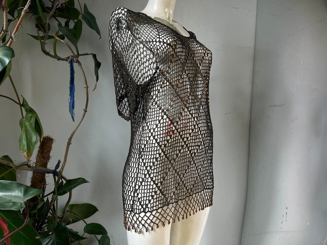 Vintage Beaded Crochet Mesh Net Top - Etsy UK