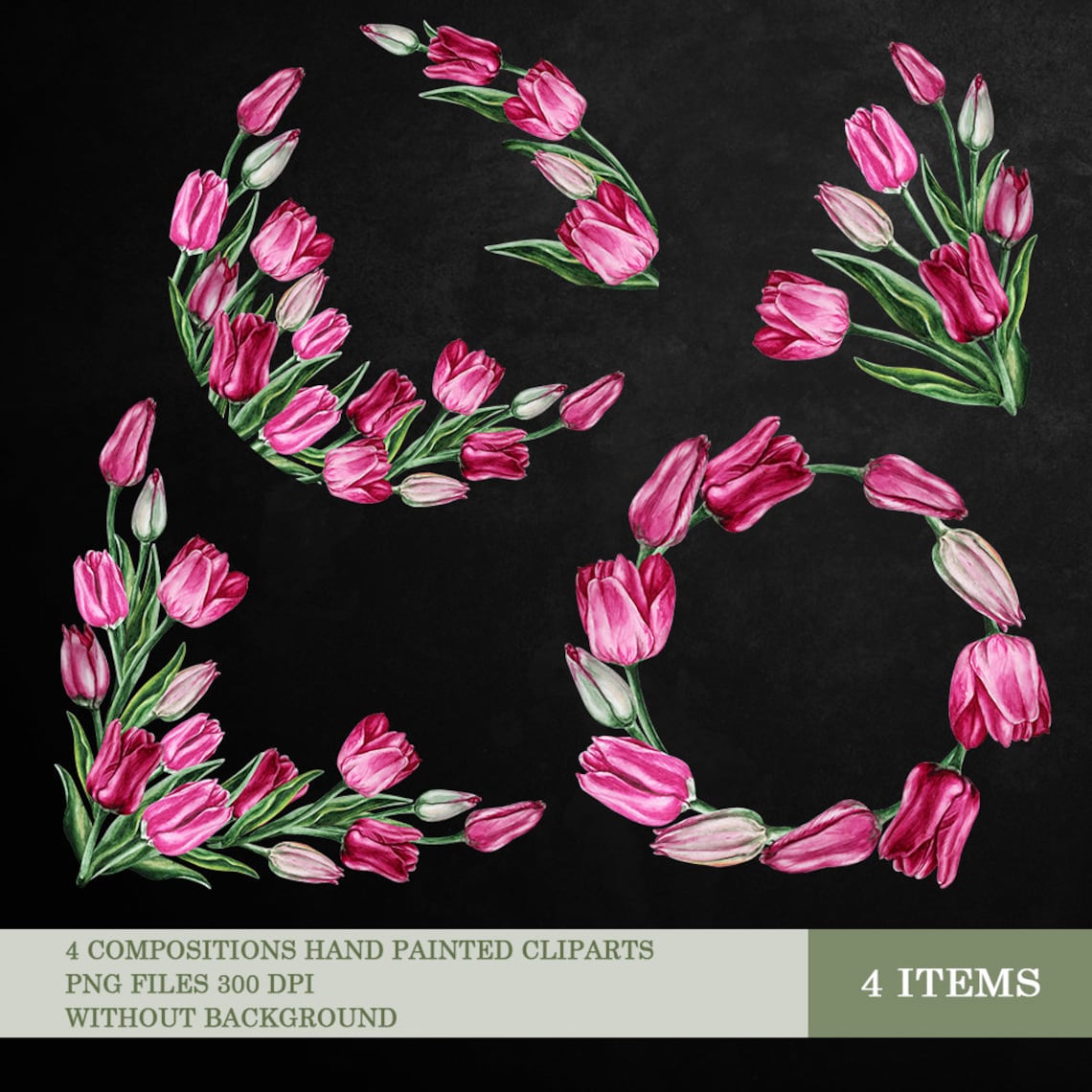 Watercolor Pink Tulips Clipart. Tulips Hand Painted Clipart - Etsy