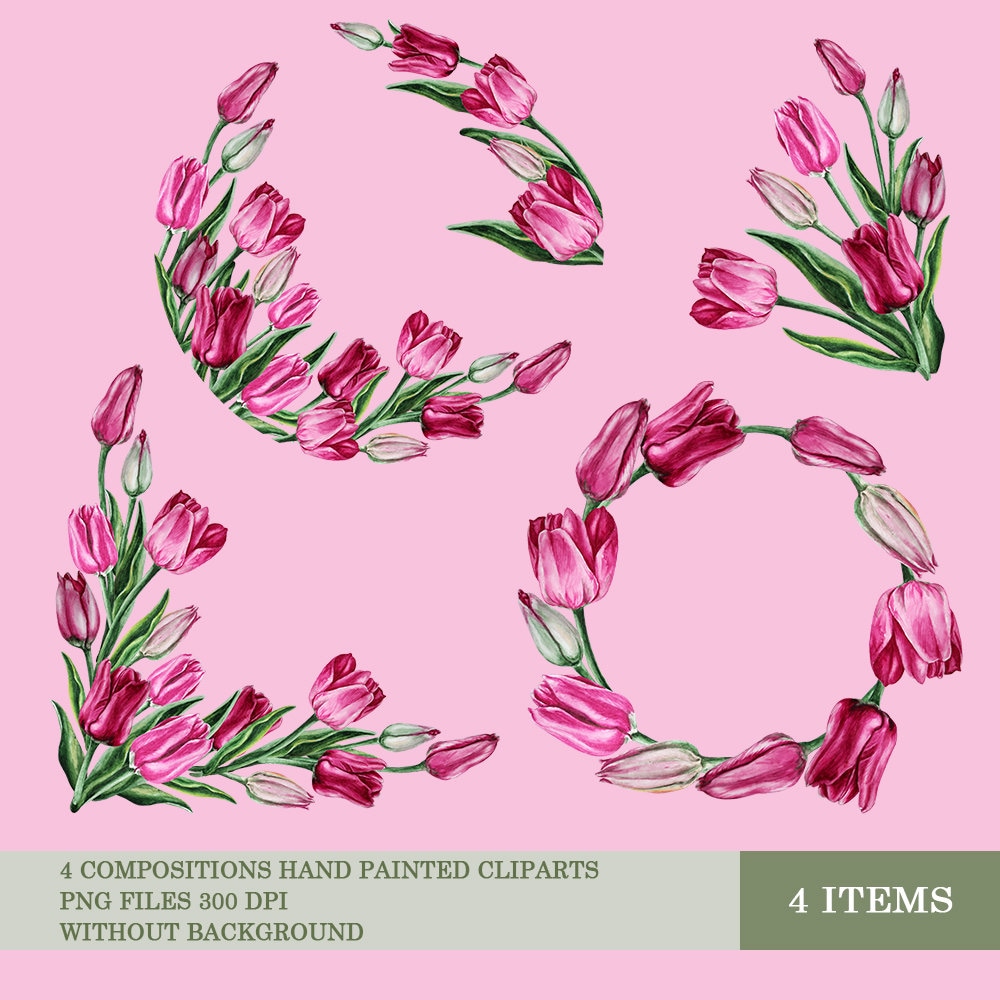 Watercolor Pink Tulips Clipart. Tulips Hand Painted Clipart Tulip ...