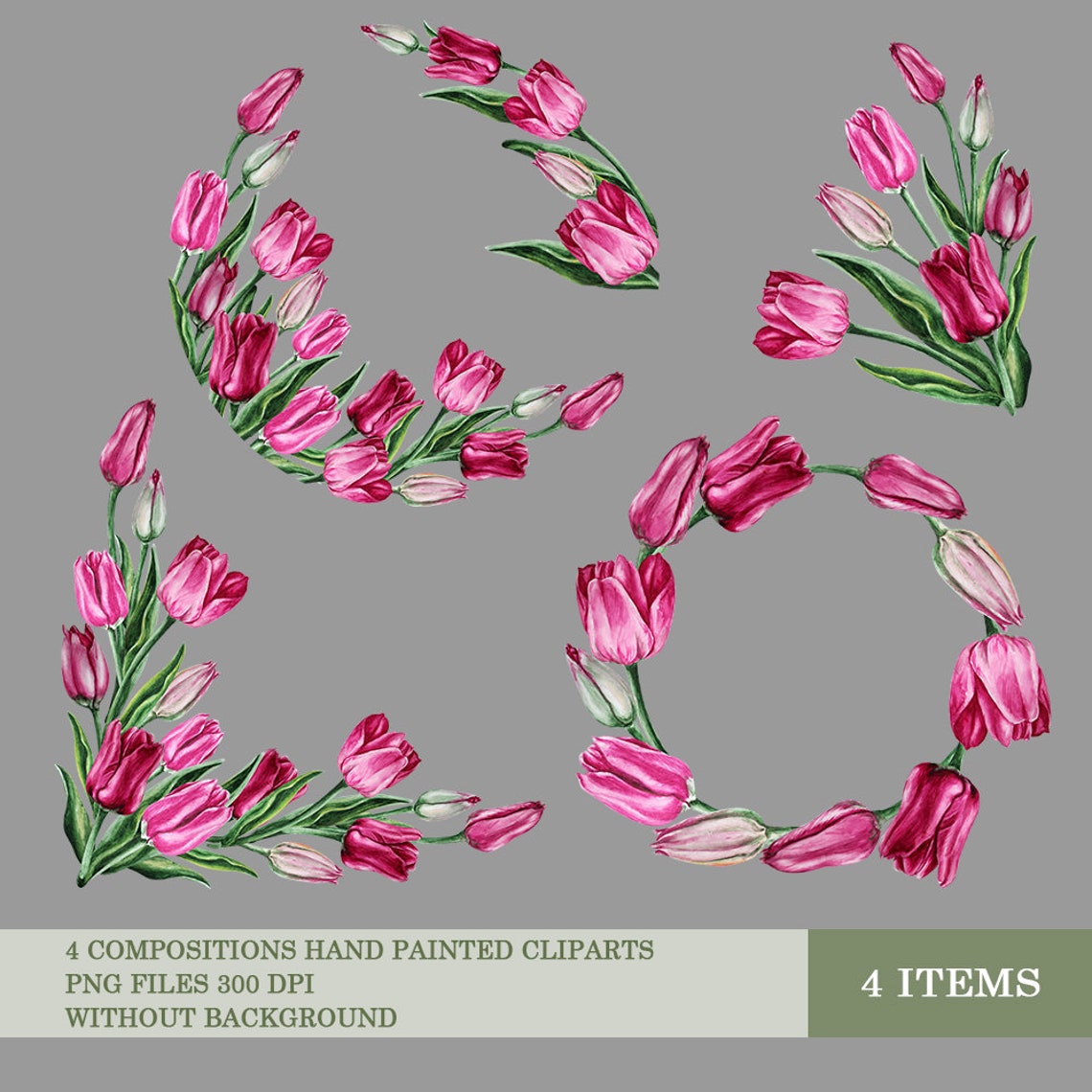 Watercolor Pink Tulips Clipart. Tulips Hand Painted Clipart - Etsy
