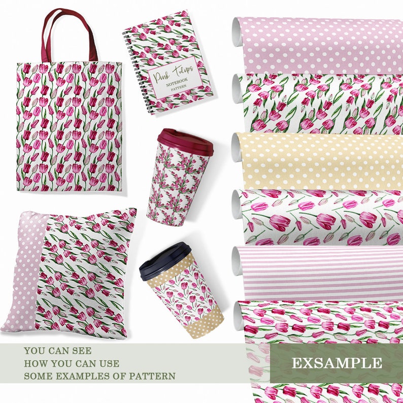 Pink Tulips Digital Paper Pack. Seamless Pattern, Digital Background ...