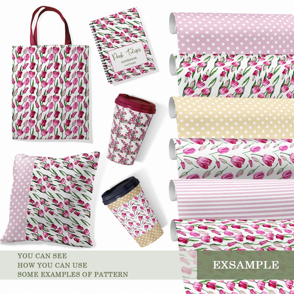 Pink Tulips Digital Paper Pack. Seamless Pattern, Digital Background ...