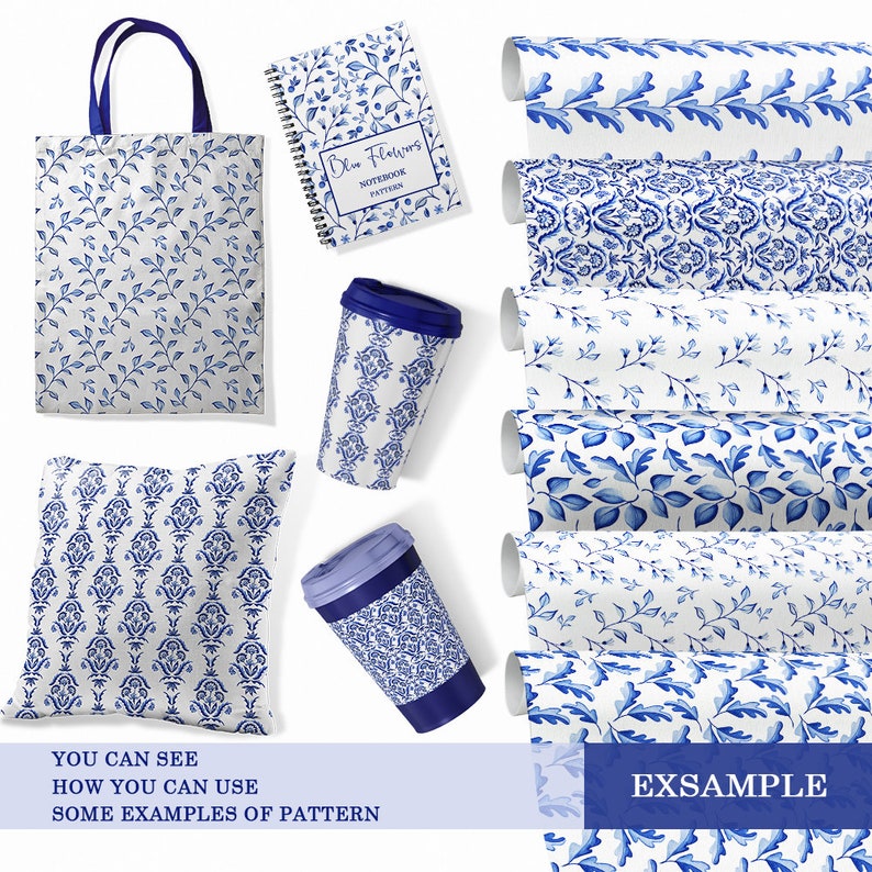 Blue Flowers Digital Paper Pack. Seamless Pattern, Digital Background ...