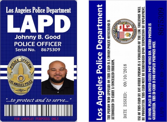 LAPD Cosplay ID Card PVC card realistic lapd id card | Etsy