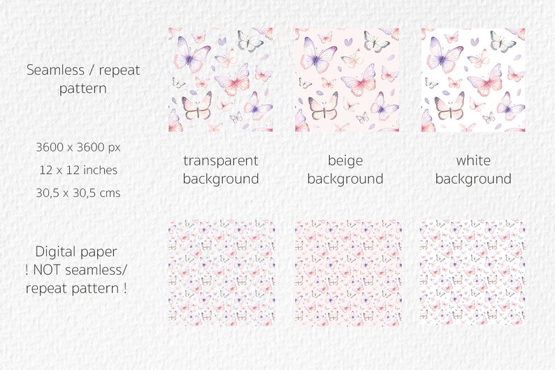 Butterflies Digital Paper Png JPG - Watercolor Butterfly Seamless ...