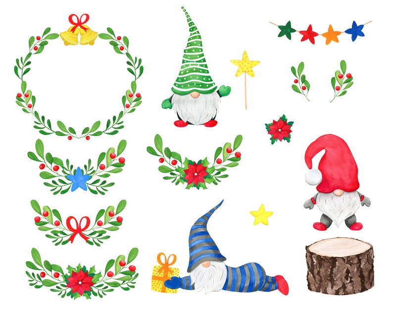 Christmas Gnomes Watercolor Clipart. PNG Gnomes Cute Funny | Etsy