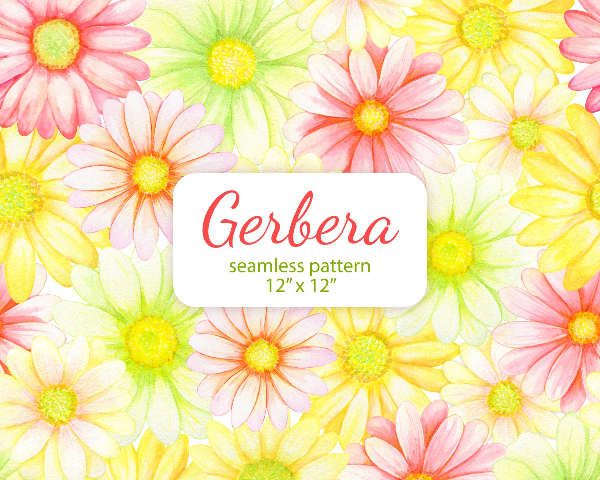 Gerbera Daisy Digital Paper. Seamless Pattern. Watercolor - Etsy
