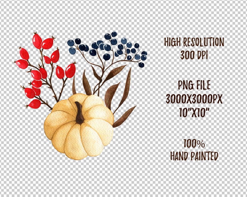 Autumn Fall Watercolor Clip Art Thanksgiving Clipart Cute | Etsy