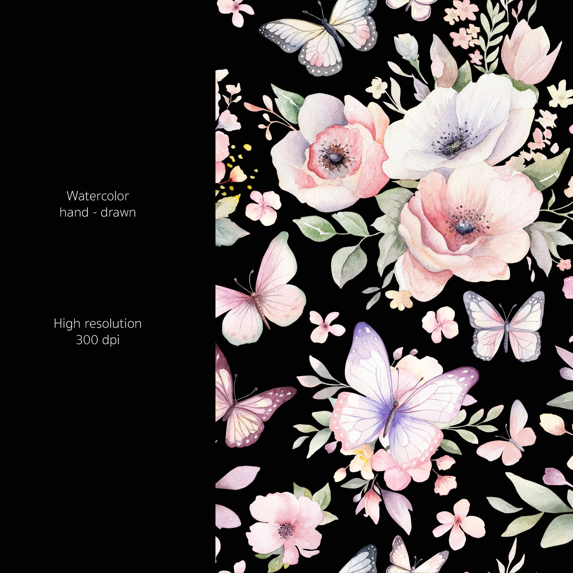 Butterflies and Flowers Digital Paper - Watercolor Floral Butterfly ...