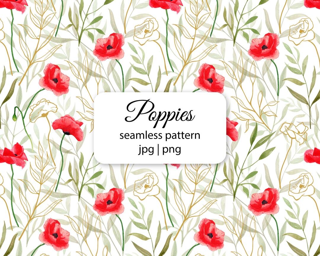 Red Poppies Seamless Pattern. Watercolor Poppy. Greenery. Floral ...