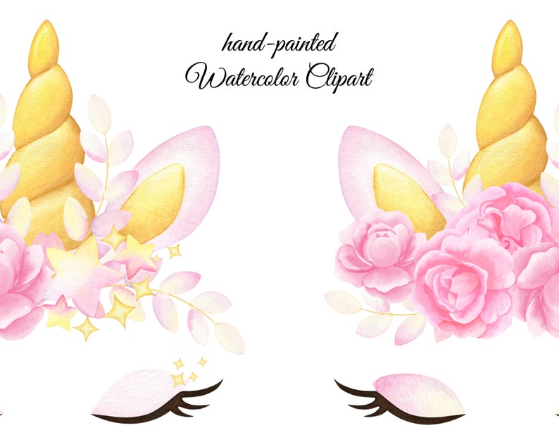 Unicorn Faces Watercolor Clipart. Heads Unicorn With Flowers - Etsy
